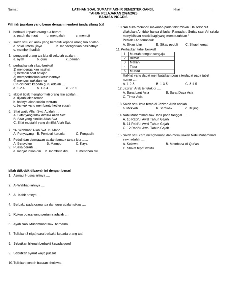 SAS I PAI Kelas 3 | PDF