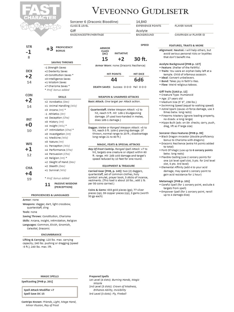 Fast Character - Giff Sorcerer 6 (Draconic Bloodline) - PHB 2014 | PDF