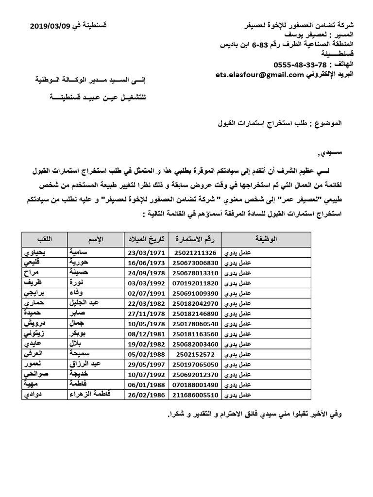 طلب استخراج استمارات القبول Demande de bulletin de recherche ANEM HARIA ...