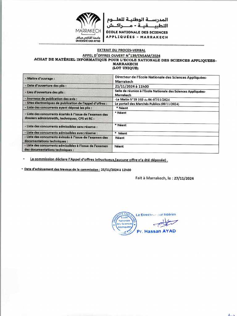 Extrait Du PV Ao 139-Ensam-2024 | PDF
