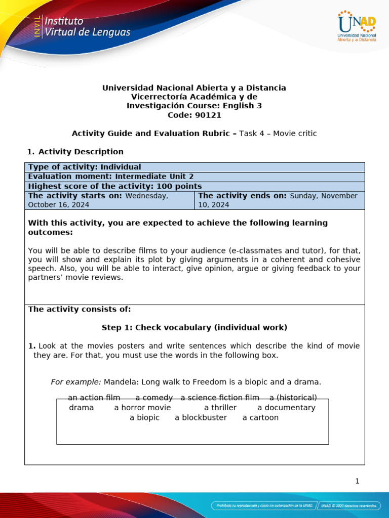Activity Guide and Evaluation Rubric Task 4 - Movie Critic | PDF ...