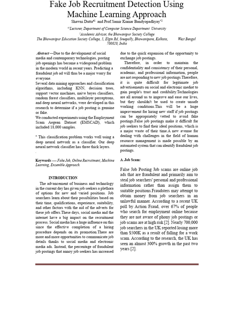 Fake Job Post Prediction Using ML | PDF | Machine Learning | Logistic ...