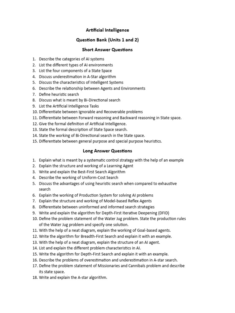Artificial Intelligence QuestionBank | PDF