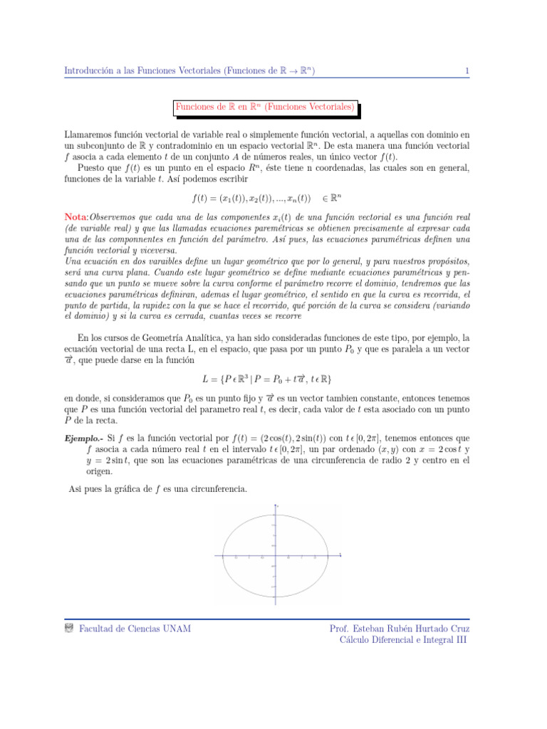 Funciones Vectoriales 2017 1 | PDF | Función (Matemáticas) | Vector Euclidiano