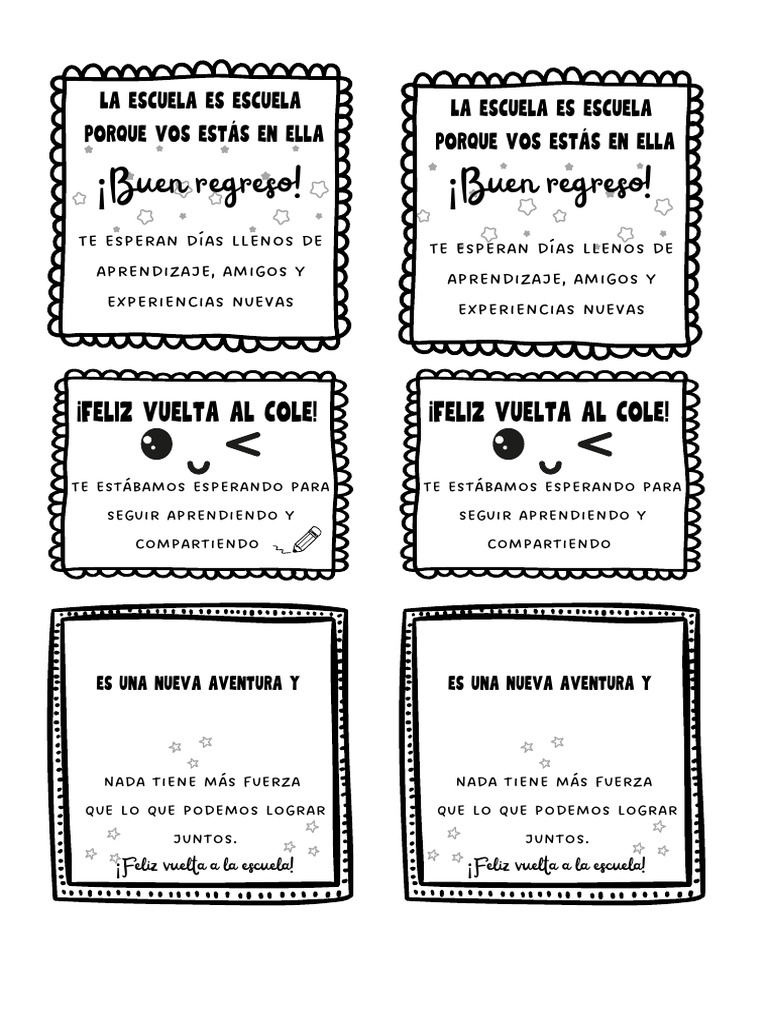 Tarjetas Para La Vuelta a La Escuela | PDF