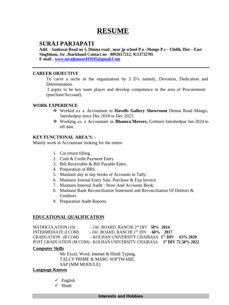 Resume Suraj Parjapati | PDF | Business Economics | Accounting