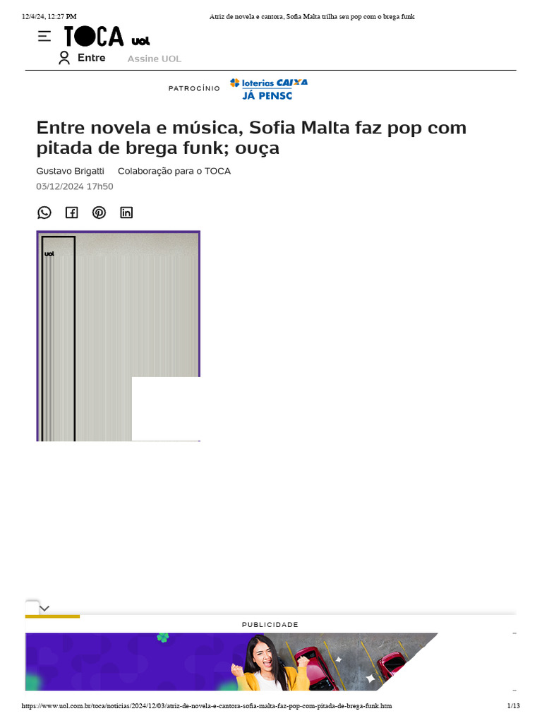 Atriz de Novela e Cantora, Sofia Malta Trilha Seu Pop Com o Brega Funk | PDF