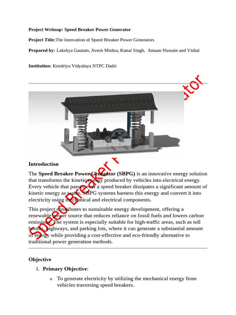 Projet Writeup Speed Breaker Power Generator | PDF | Electricity ...