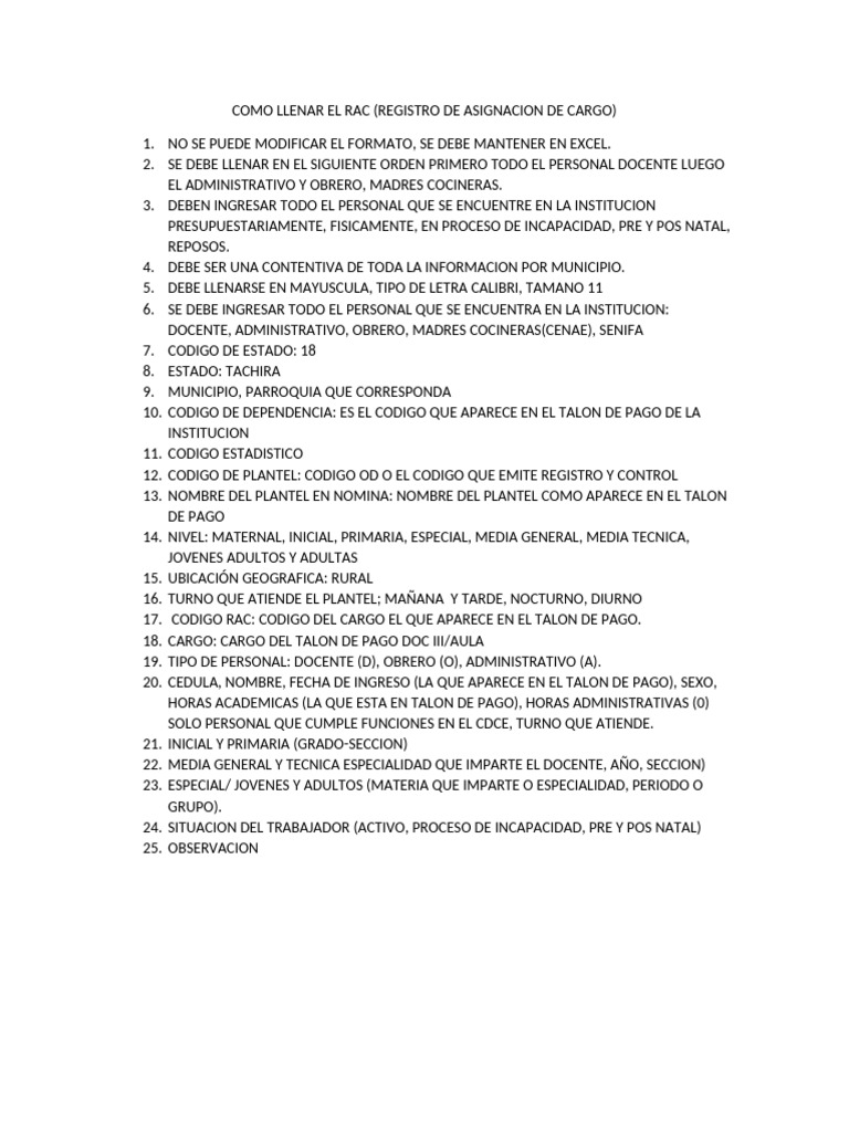 Como Llenar El Rac | PDF