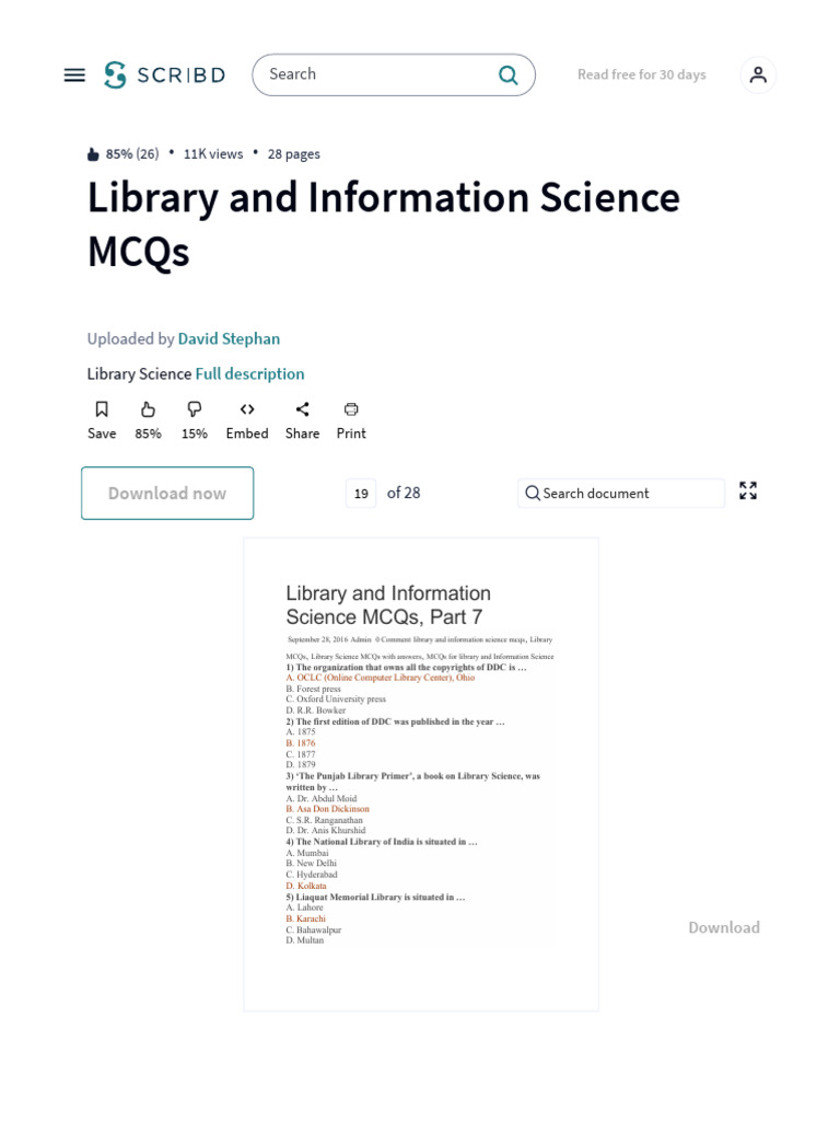 Library and Information Science MCQs PDF Cataloging Libraries | PDF ...