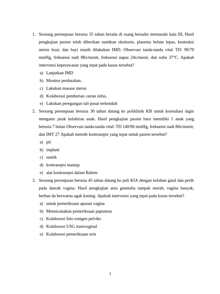Contoh Soal UKOM Profesi Ners Dan D3 Keperawatan Payan Nahampun (2314401013) | PDF