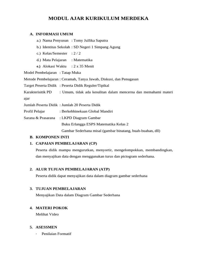 Modul Ajar 10 Kurmer MTK Kelas 2 Fix | PDF