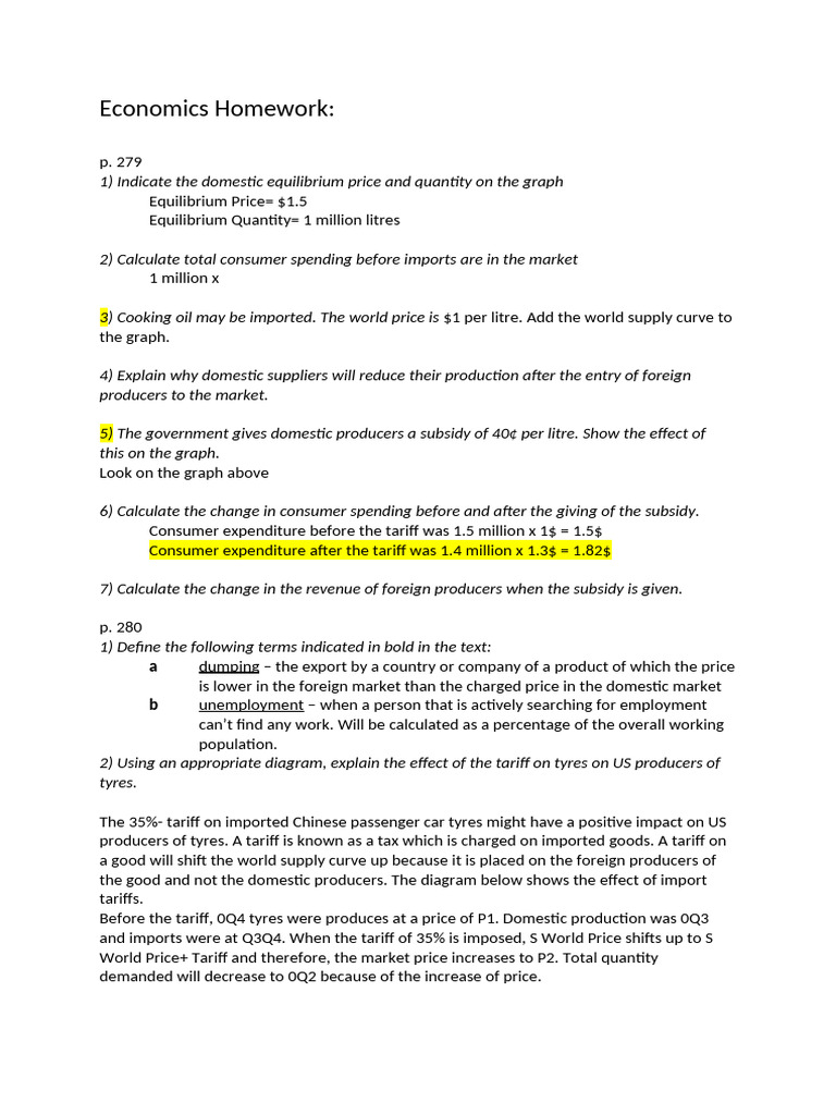 Economics Homework: Tariffs and Subsidies Analysis | PDF | Tariff | Subsidy