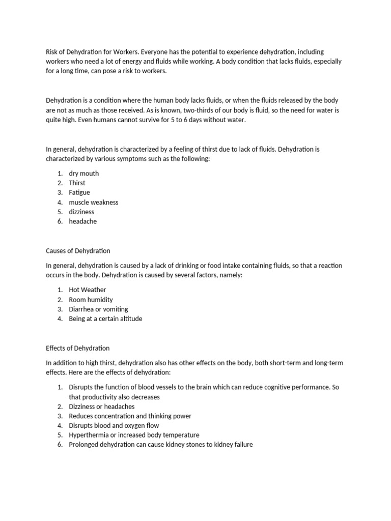 Dehydration Risks for Workers | PDF