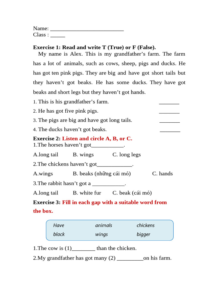 Exercise 1: Read and Write T (True) or F (False) | PDF
