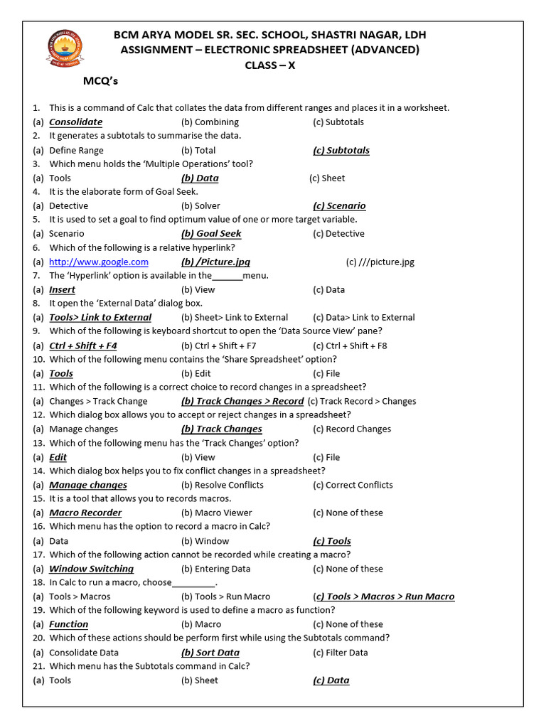 417-C-30182-Electronic Spreadsheet (Advanced) - X | PDF | Spreadsheet | Worksheet
