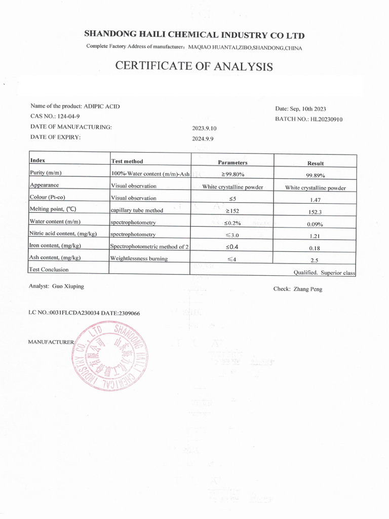Coa Adipic Acid | PDF