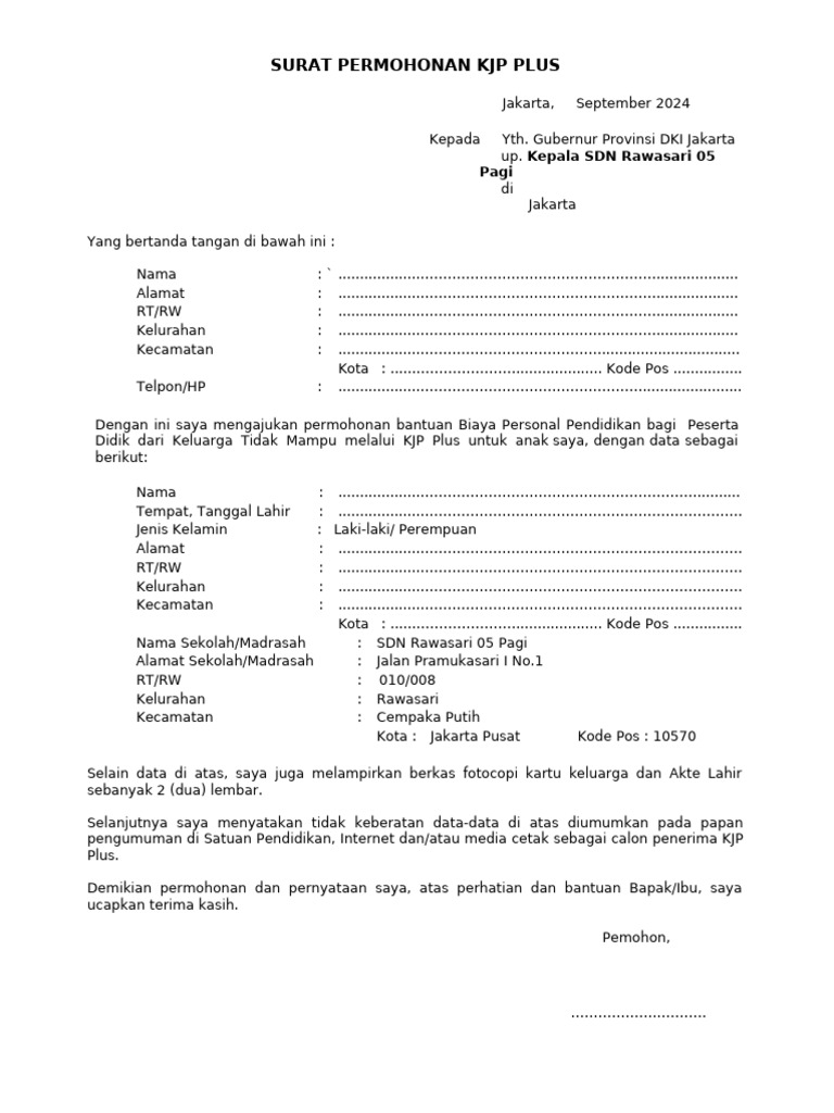 Surat Permohonan Bansos KJP | PDF