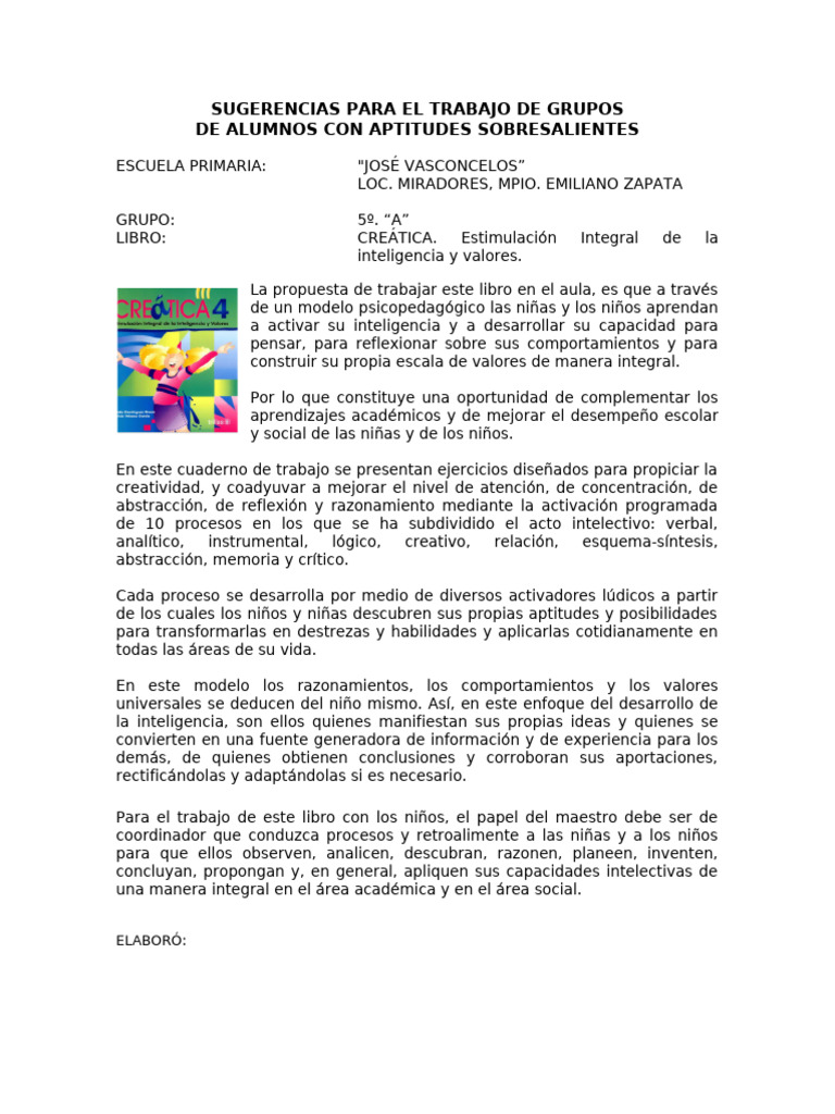 CREATICA | PDF | Inteligencia | Educación primaria