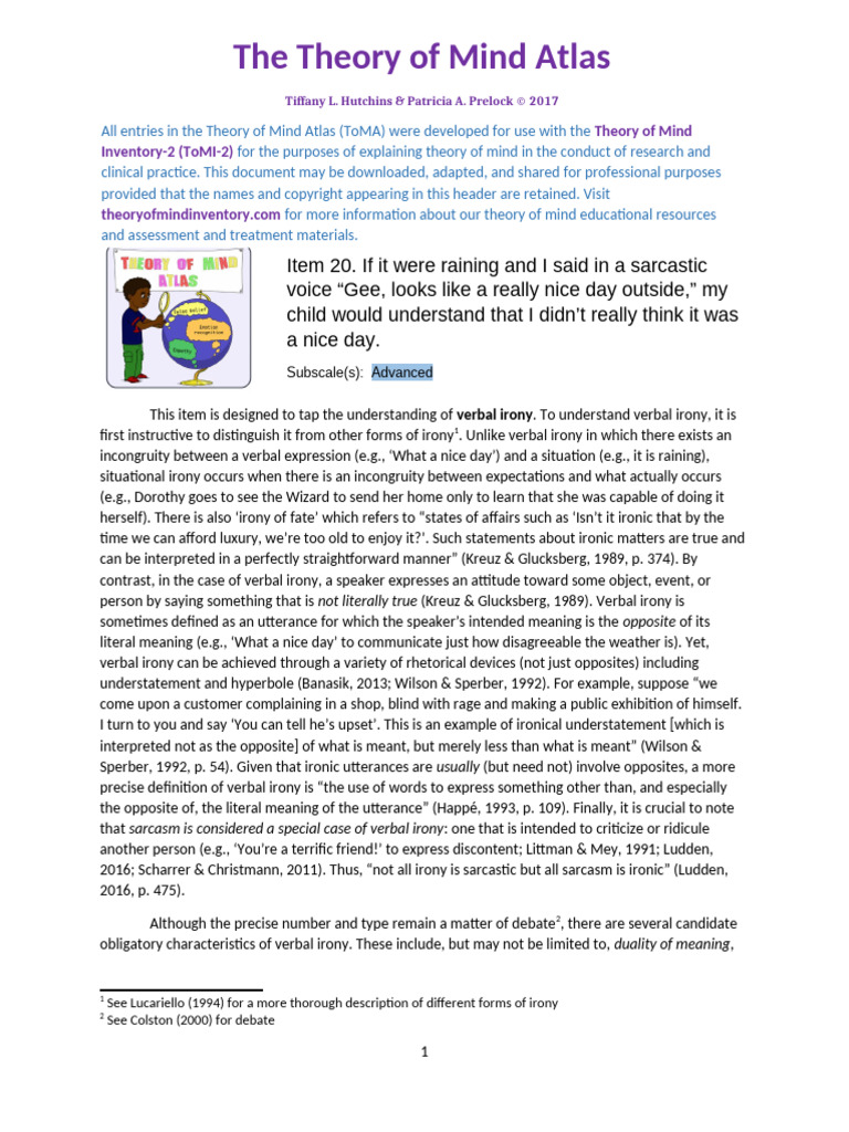 Item 2 Verbal Irony Sarcasm 1 | PDF | Theory Of Mind | Irony