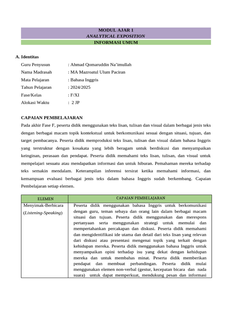 MODUL AJAR 1 Imul | PDF