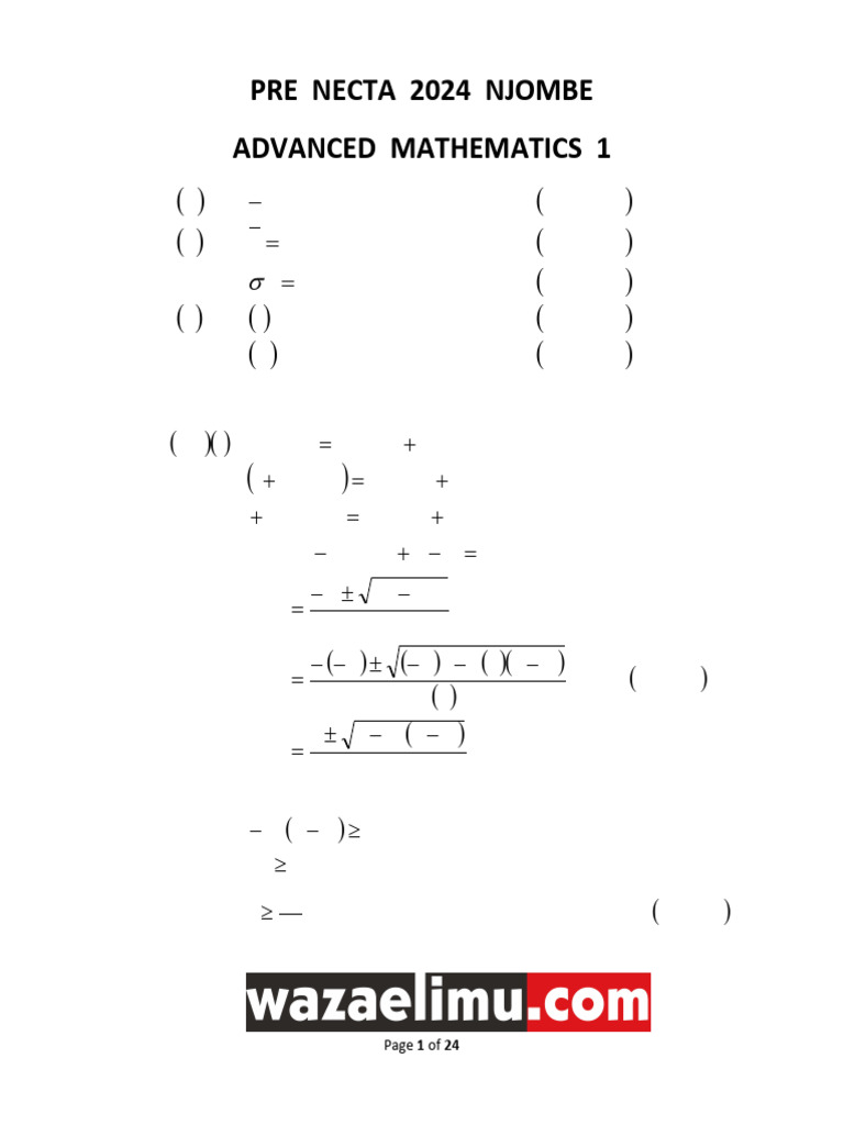 ADVANCED MATH 1 MARKING GUIDE | PDF