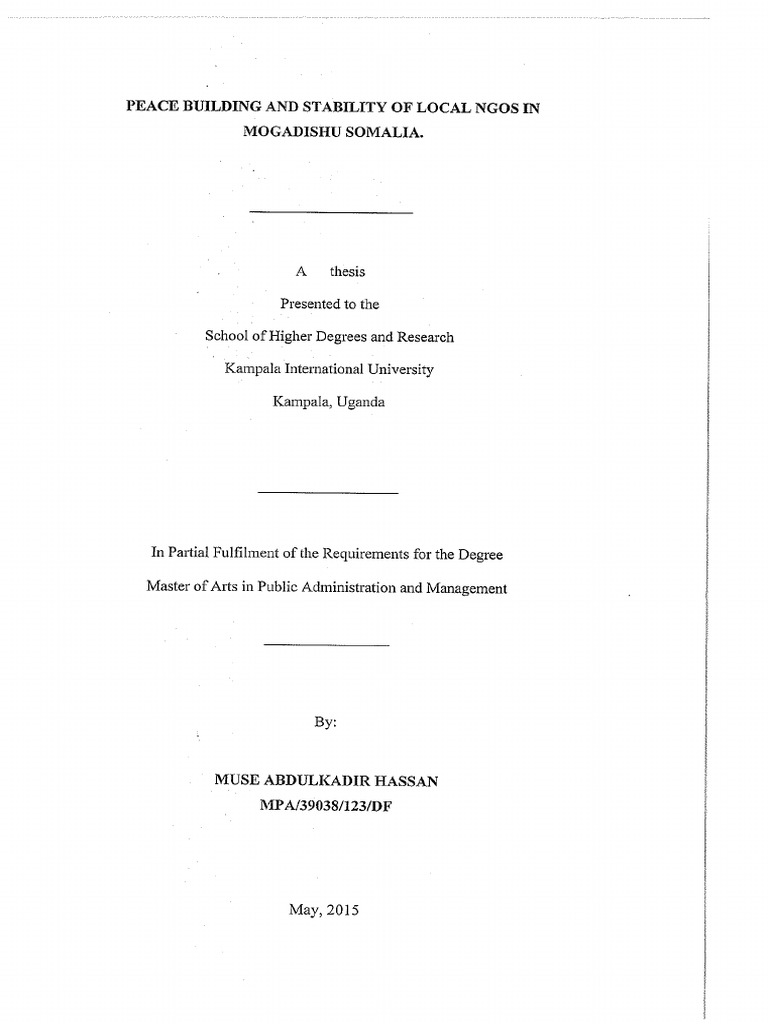 Muse Abdulkadir Hassan Thesis KIU | PDF | Peacebuilding | Violence