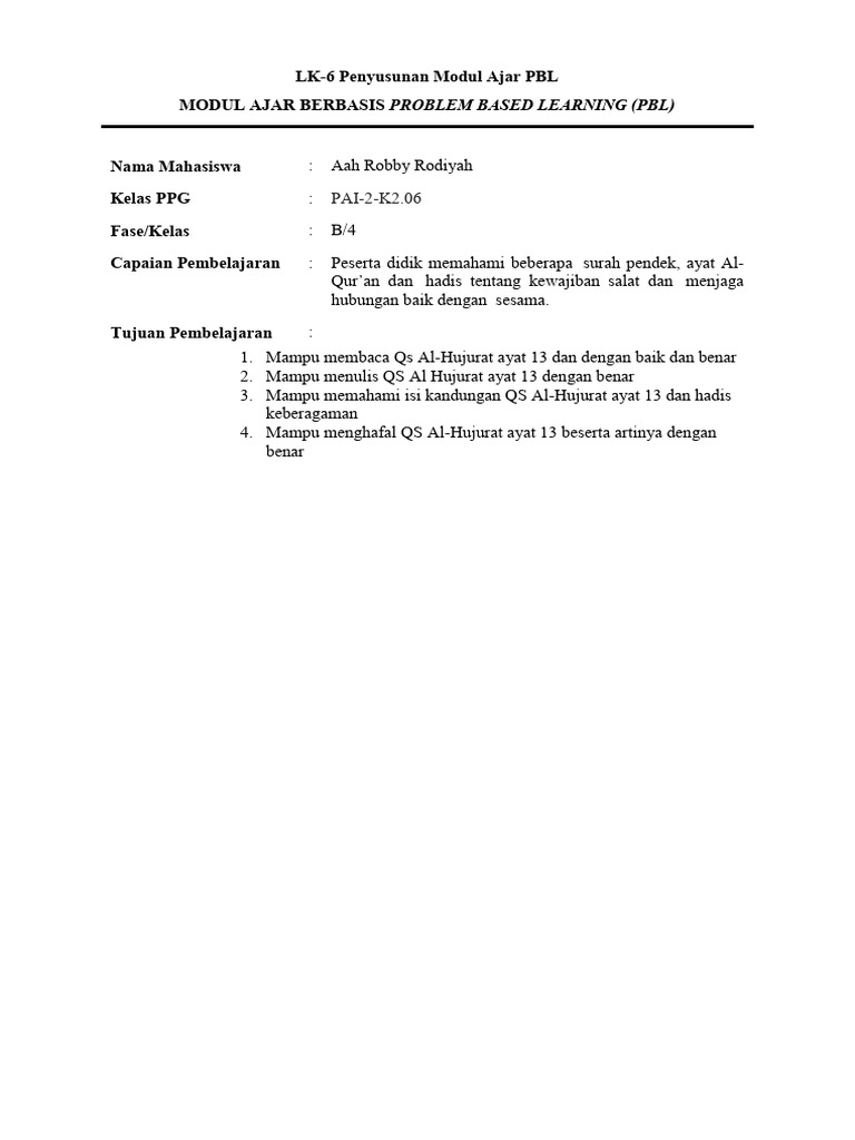 LK 6 Penyusunan Modul Ajar Berbasis PBL | PDF