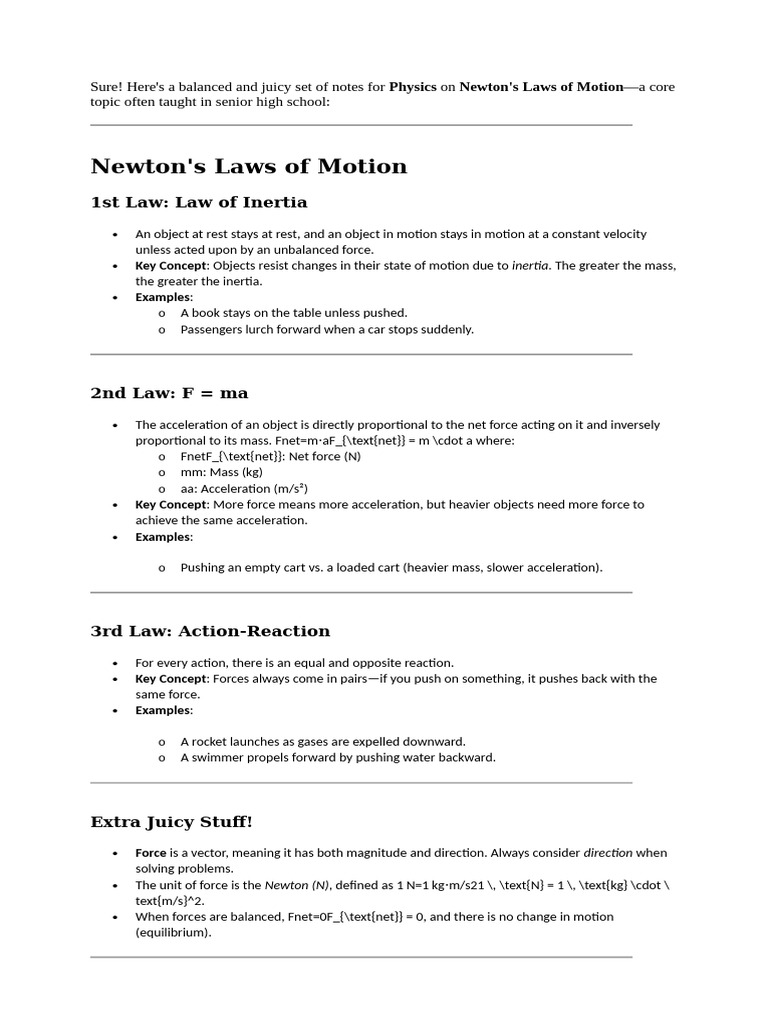 High School Physics: Newton's Laws | PDF