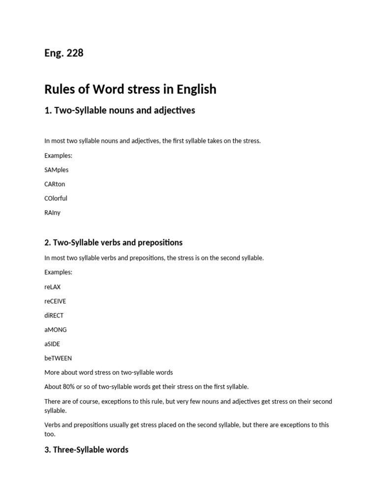 Word Stress in English | PDF | Word | Noun