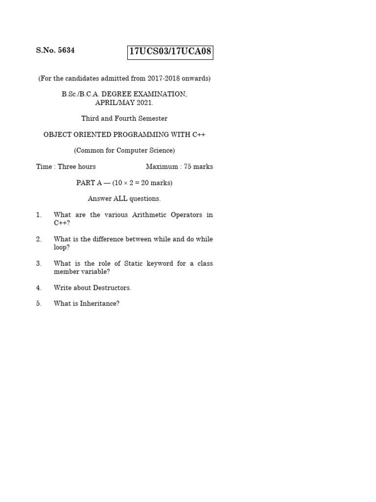 C++ Object Oriented Programming Exam Guide | PDF | C++ | Method ...