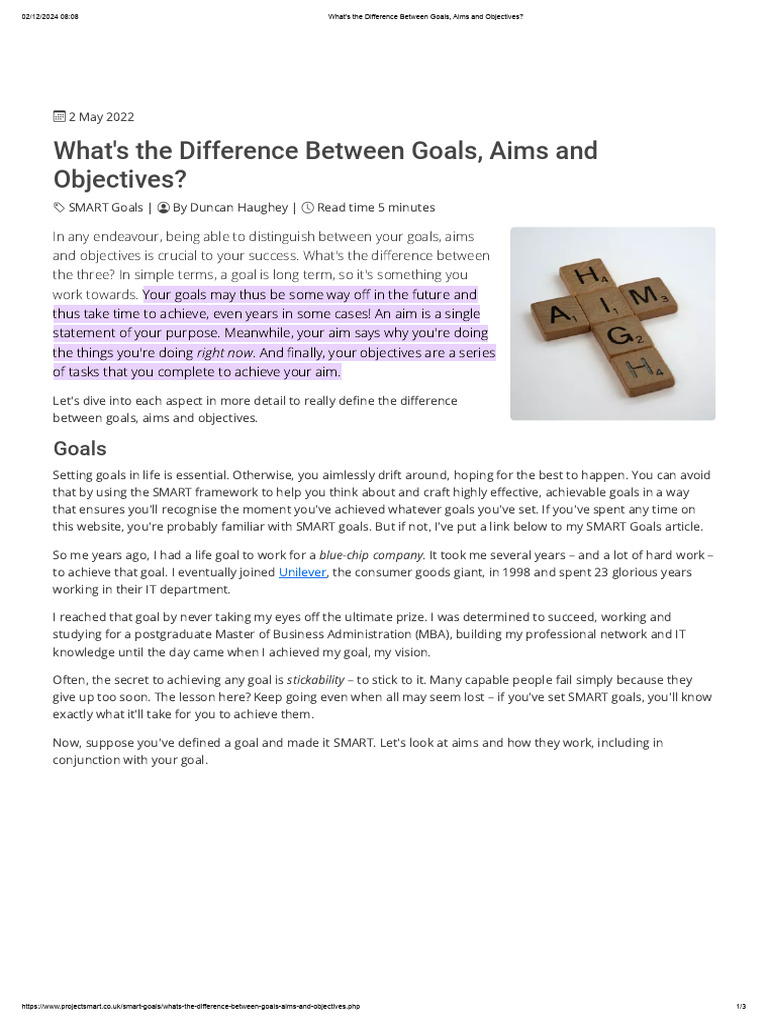 What's The Difference Between Goals, Aims and Objectives | PDF | Goal ...