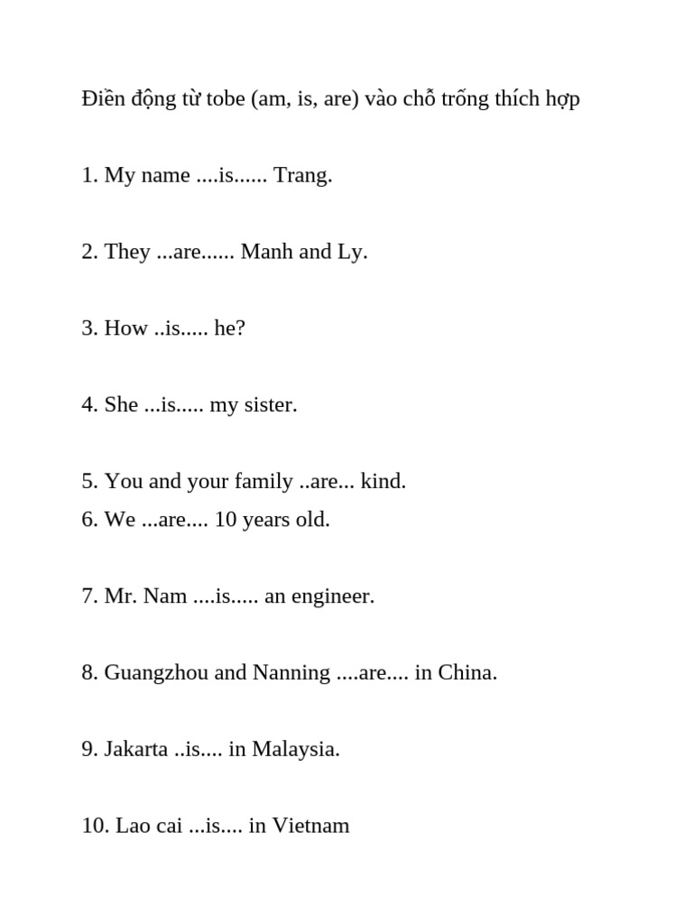 BT Điền Động Từ Tobe | PDF