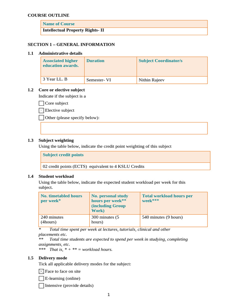 Course Manual IPR - 2 (3 Year VI LL.B) | PDF | Intellectual Property | Copyright