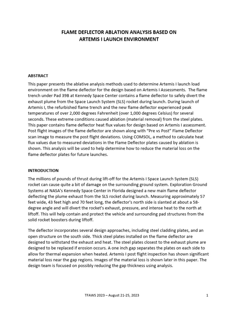Flame Deflector Ablation Analysis for Artemis I | PDF | Heat Transfer ...