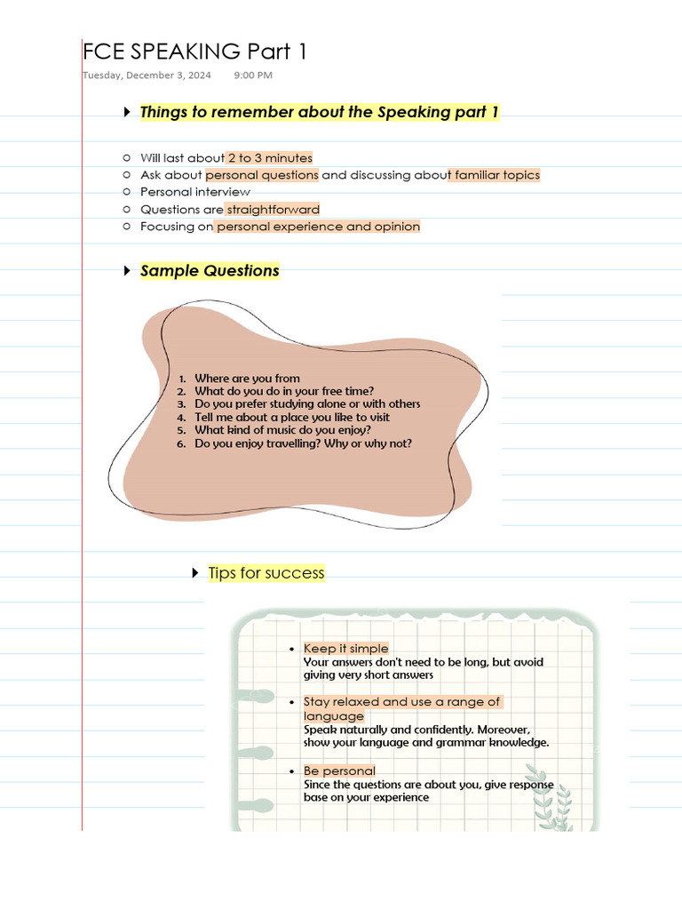FCE SPEAKING Part 1 | PDF