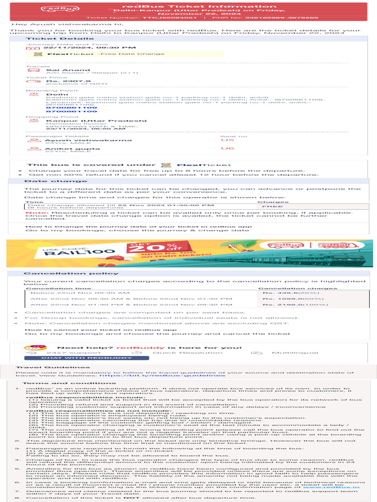 redBus Date Change and Cancellation Policy | PDF