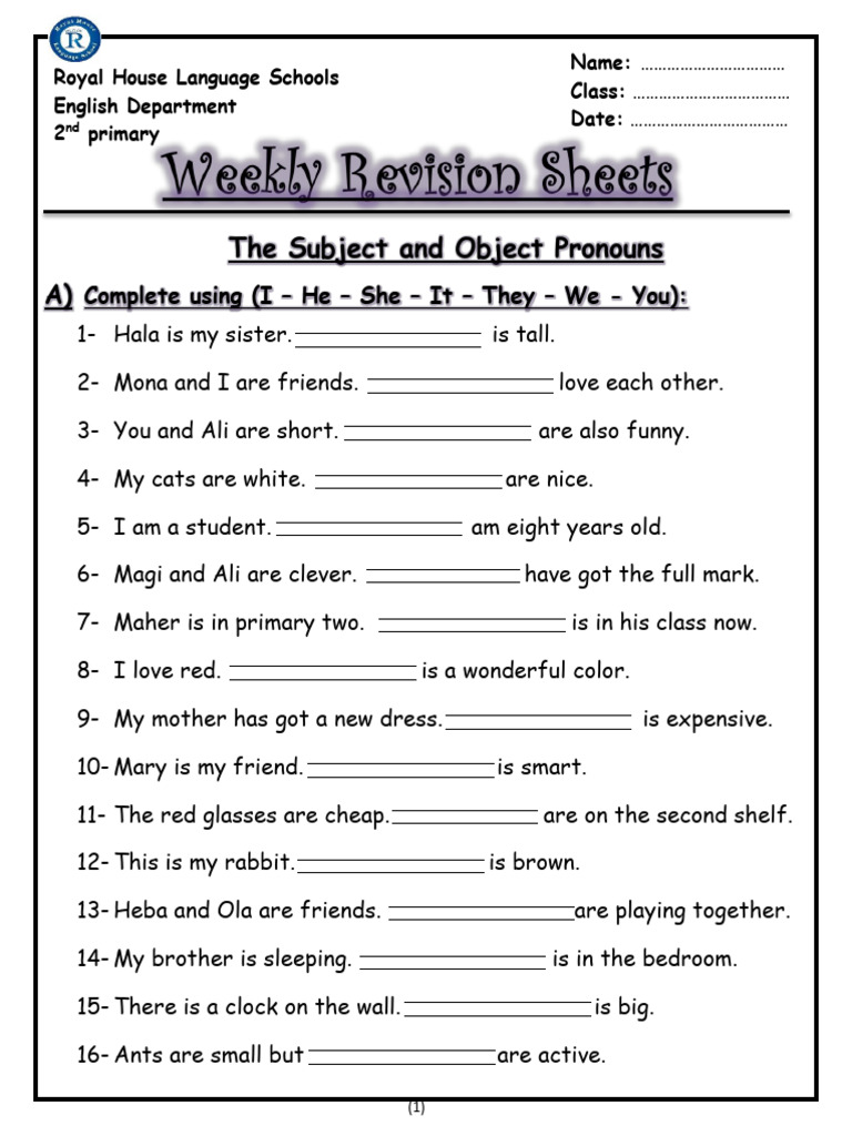Subject and Object Pronouns Practice | PDF | Linguistics