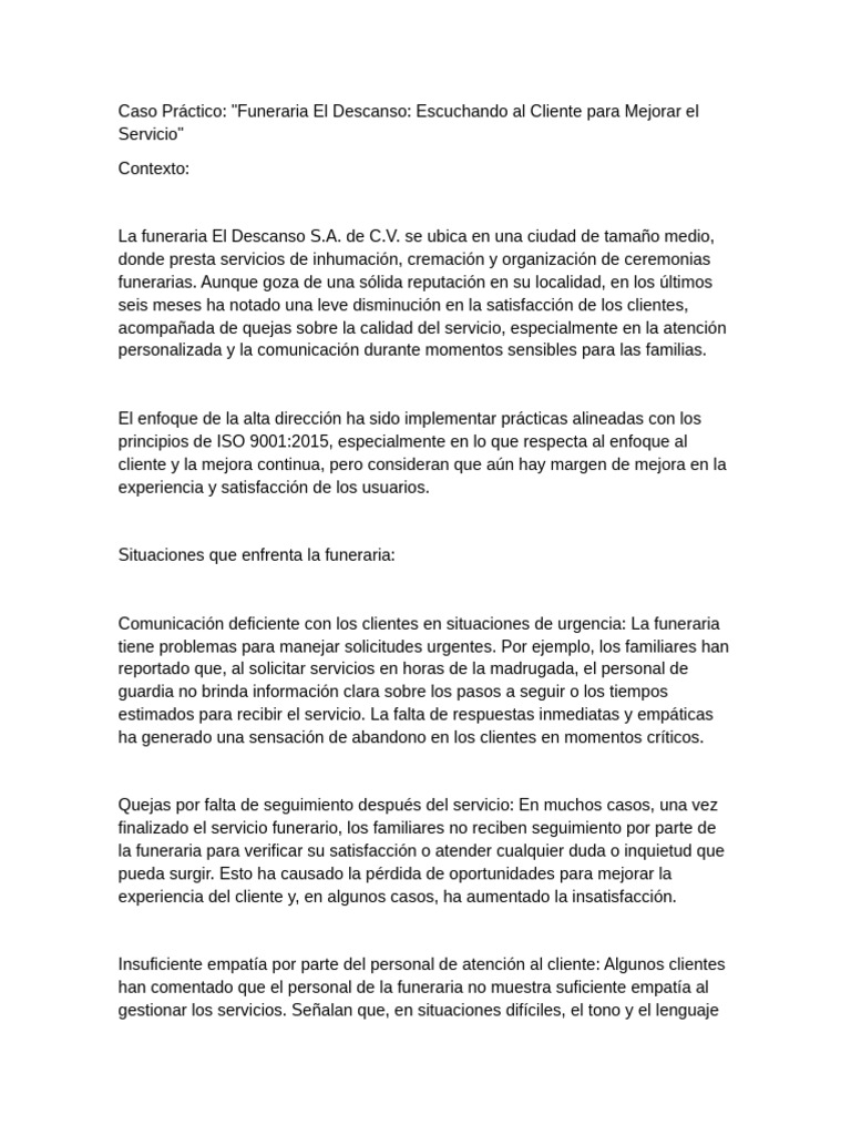 Caso Práctico Satisfacción Del Cliente | PDF | La satisfacción del ...