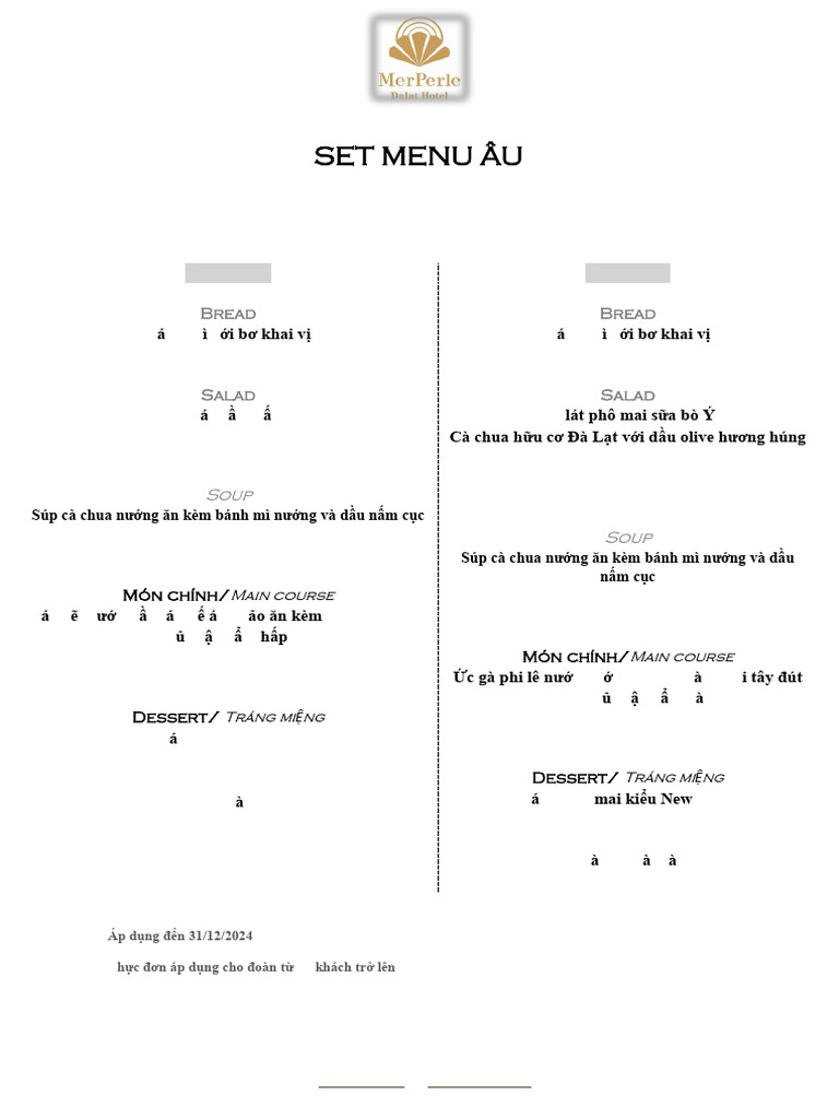 Western Set Menu - Full&halfboard (500k.pax) | PDF