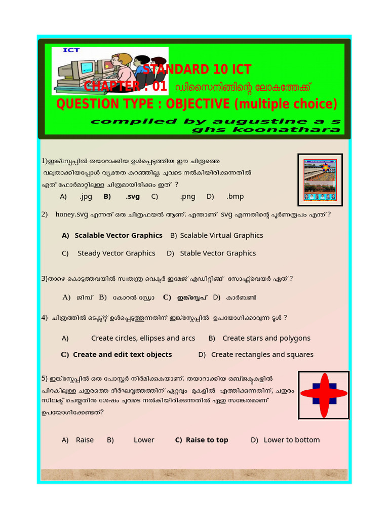Kerala 10th std ICT Chapter 1 Mutiple Choice (Mal Med) | PDF