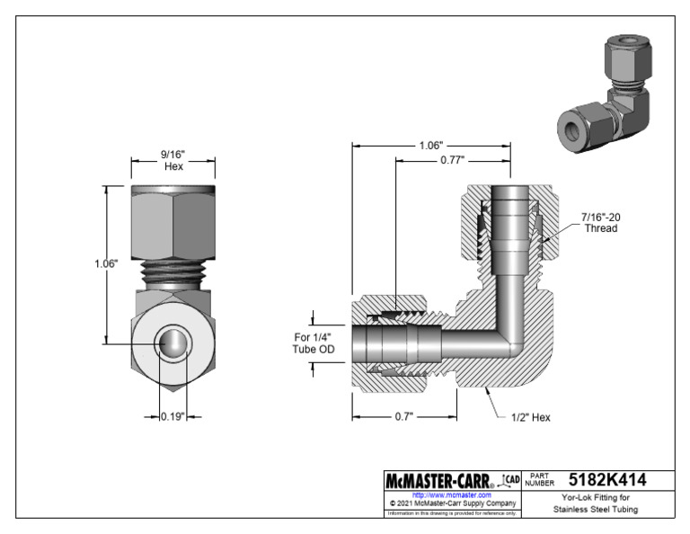 5182K414 - Yor-Lok Fitting For Stainless Steel Tubing | PDF