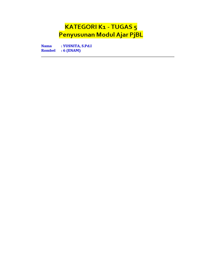 K1 Tugas 5 Penyusunan Modul Ajar PjBL YUSNITA,S.Pd | PDF K1 Tugas 5 Penyusunan Modul Ajar PjBL YUSNITA,S.Pd | PDF