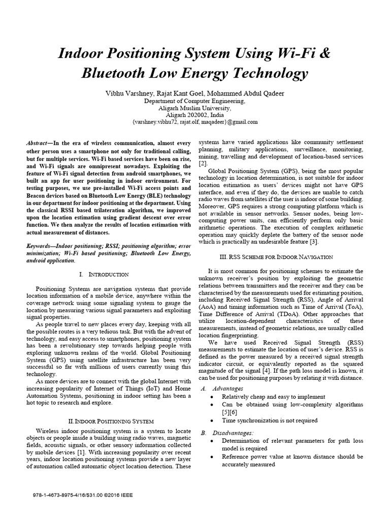 Indoor Positioning System Using Wi-Fi & Bluetooth Low Energy Technology | PDF | Wi Fi | Computing
