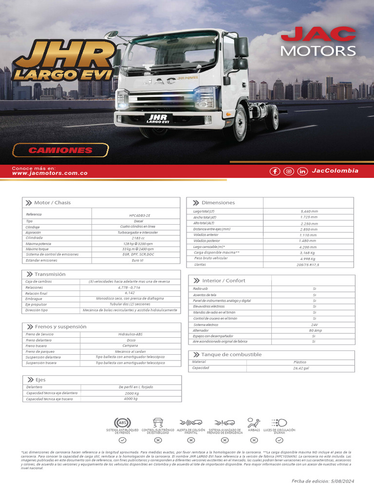 Especificaciones del JHR Largo EVI | PDF | Eje | Vehículos