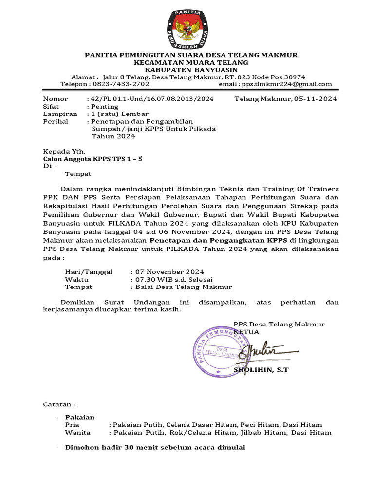Undangan KPPS Pilkada 2024 | PDF