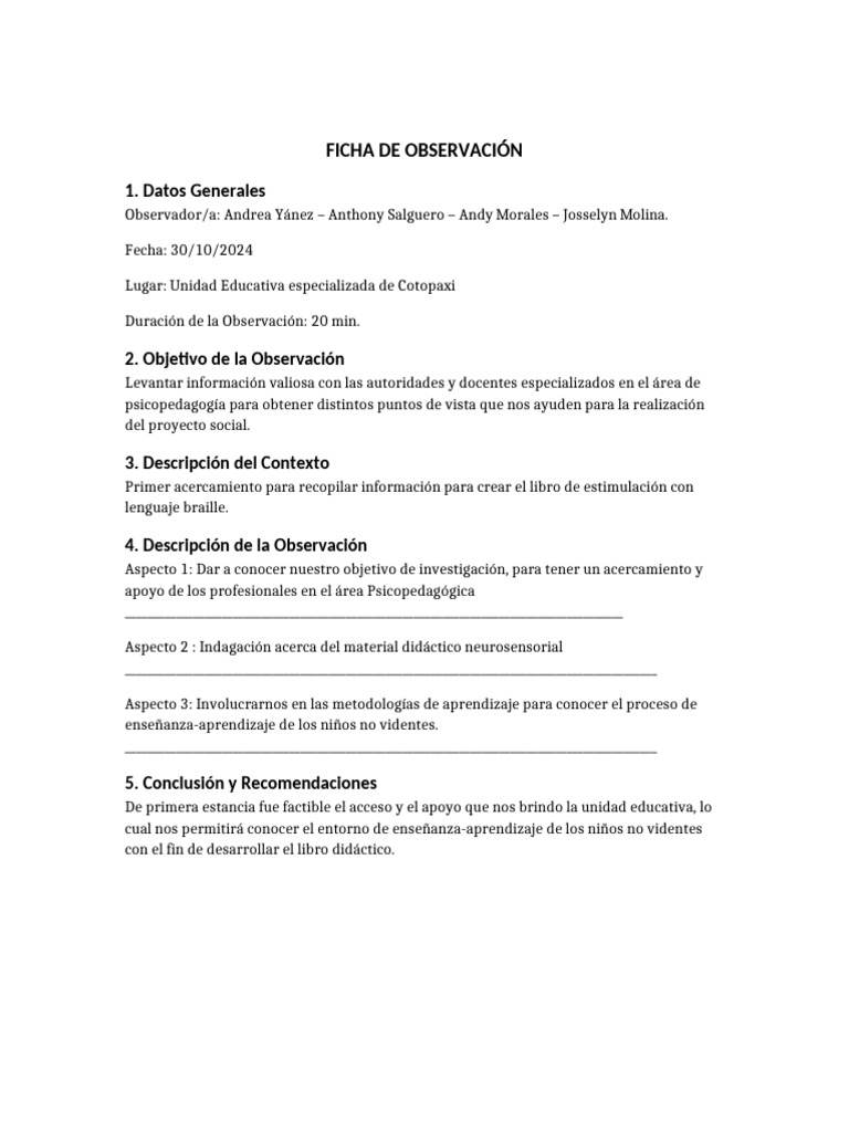 Ficha de Observacion | PDF
