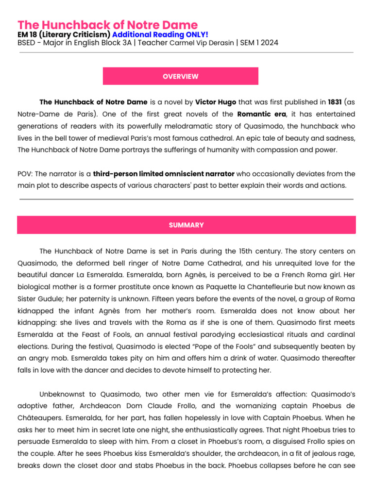 Notes - The Hunchback of Notre Dame | PDF | Esméralda (The Hunchback Of ...