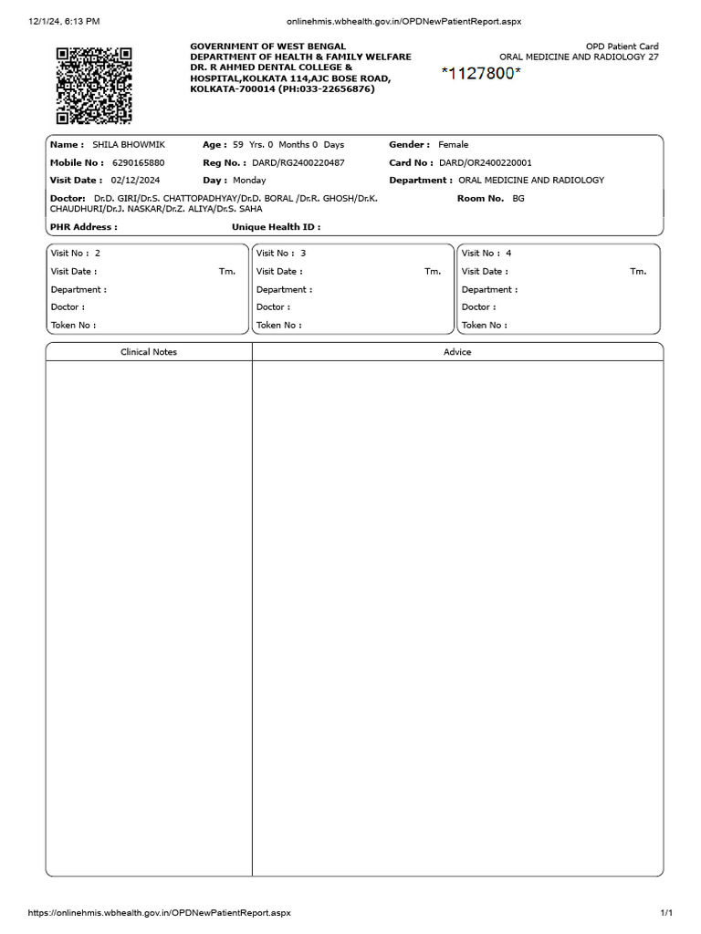 OPD Patient Card for Shila Bhowmik | PDF