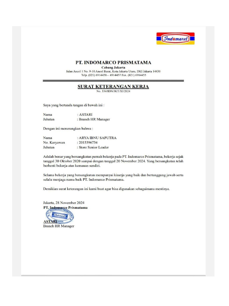 Paklaring 0idcard Kerja | PDF